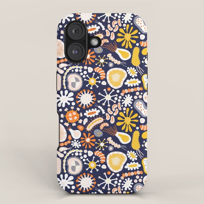 Microbe and Cell Pattern Tough Case for Apple iPhone, Navy, Orange and ...