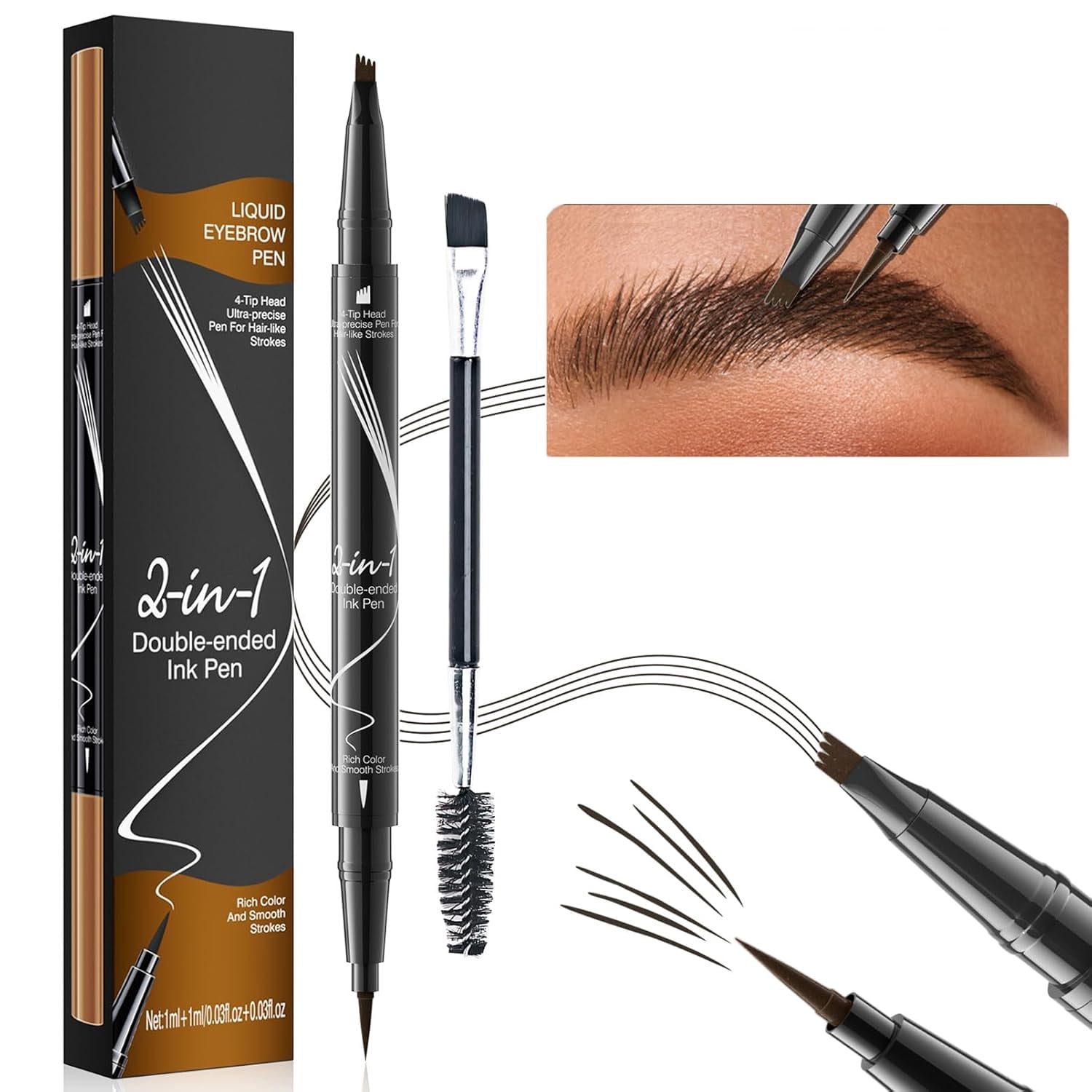 Microblading Eyebrow Pen Brow Pencil Waterproof Eyebrow Pen 2-in-1 Dual ...