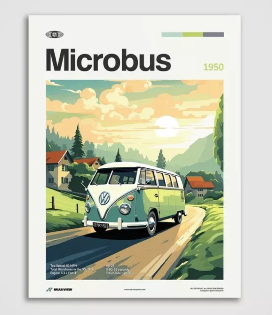 Microbus 1950 Car Print NO FRAMED POSTER Home Decor, Vintage Art Print ...