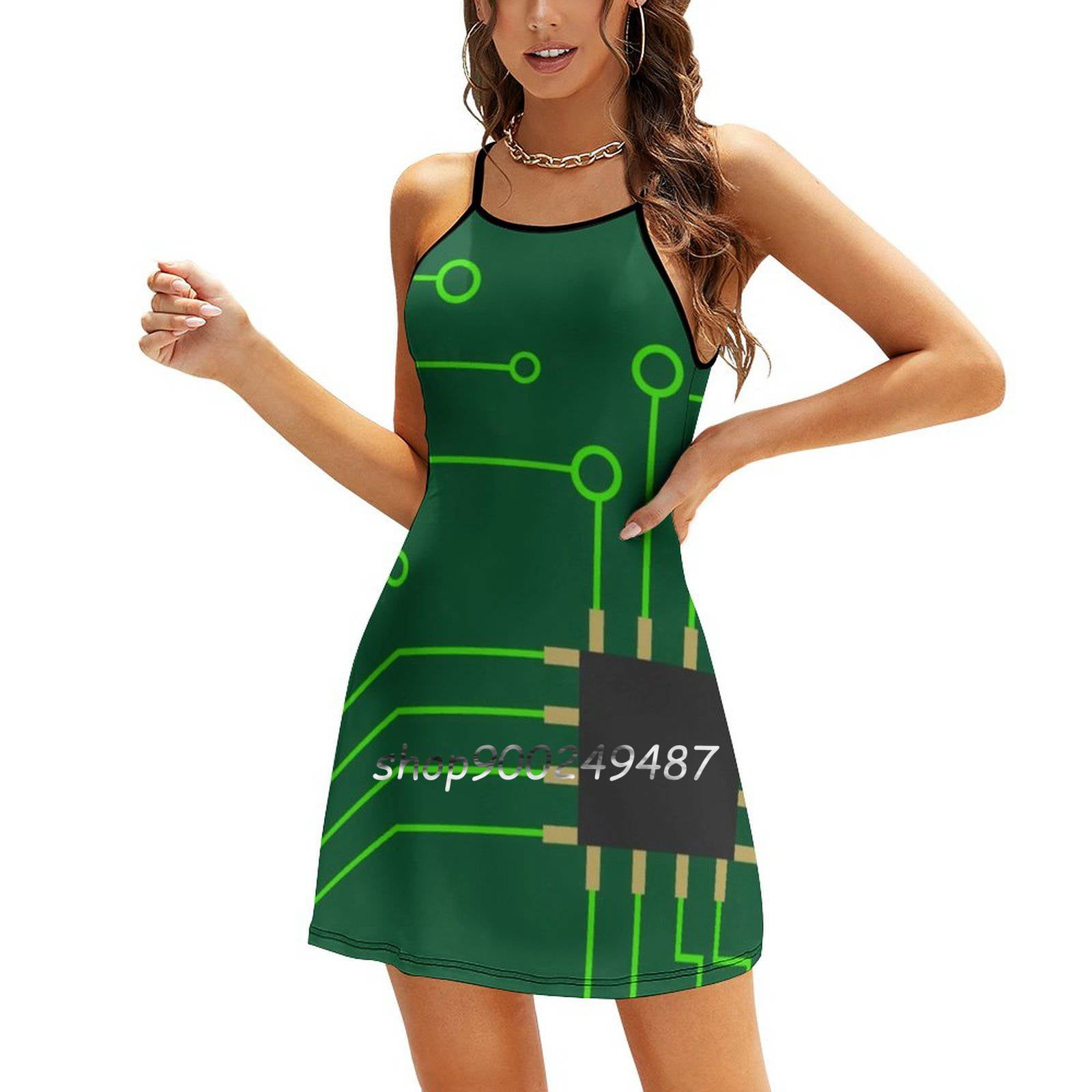 Microchip Digital Art Pcb Evening Party Dresses Midi Sexy Dress Female ...