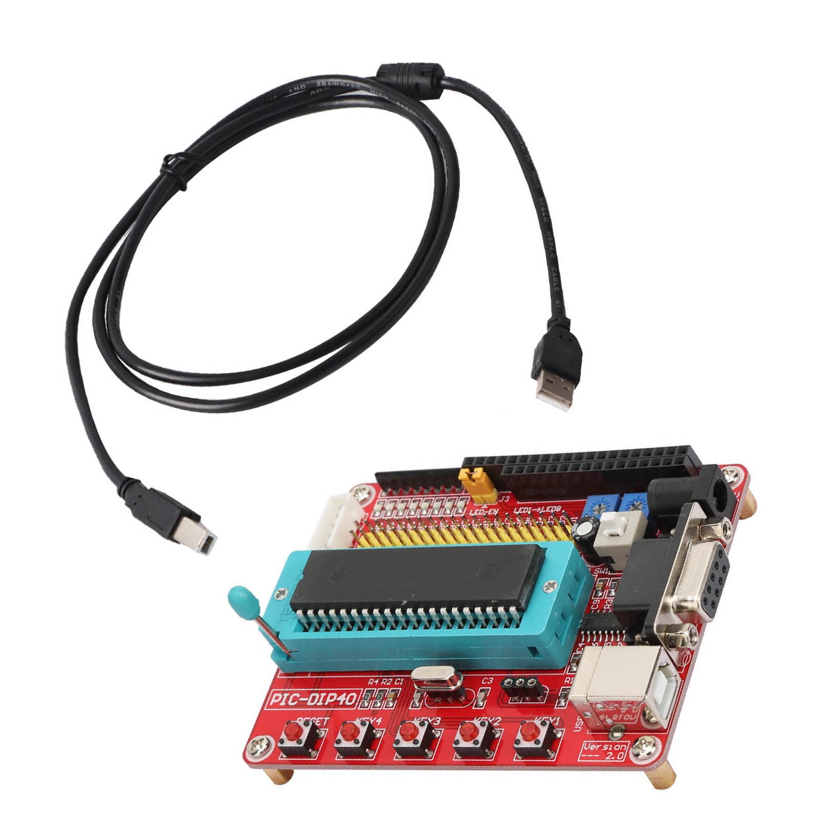 Microcontroller Dev Board W/RS232 8 LEDs, PIC16F877A Learning Programming Interface, USB Powered ...