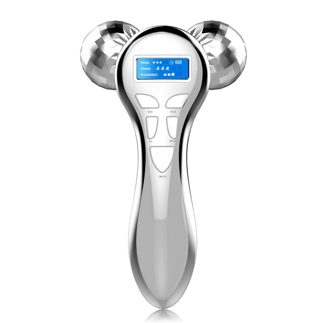 Yeamon 4d Microcurrent Face Massager Roller Anti Aging Facial Device Skin Care Tool Silver