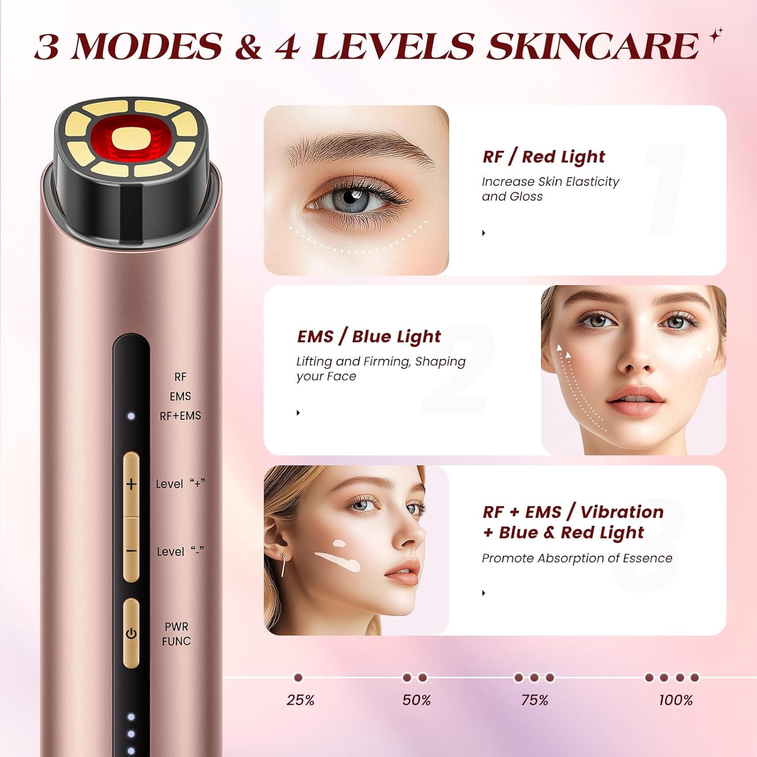 Microcurrent Facial Device, 3 Modes Red Light Therapy for Face and Neck ...