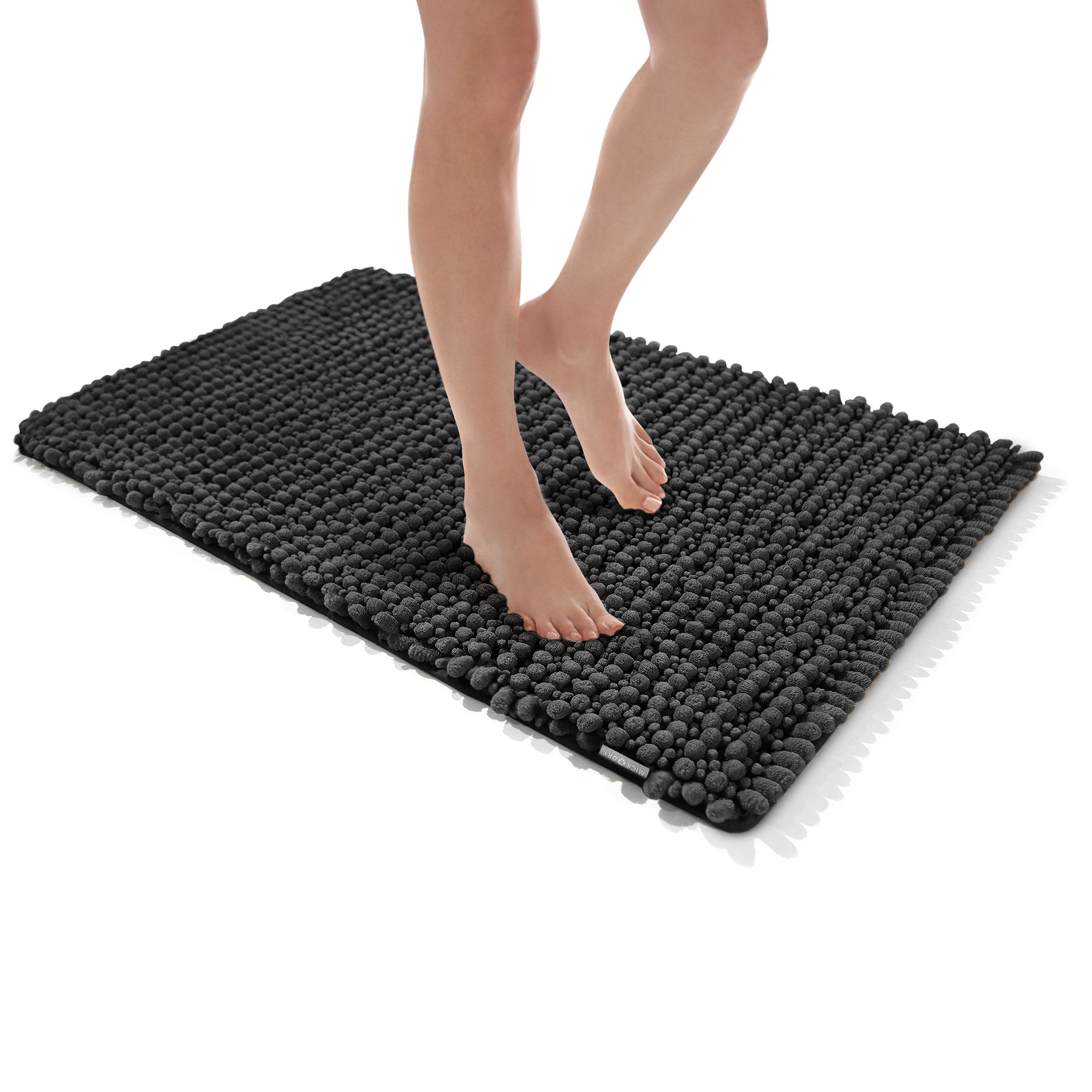 Microdry Chenille Absorbent Memory Foam Bath Mat, 21" x 34", Dark Gray ...