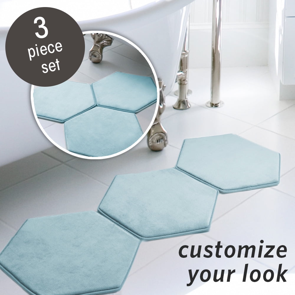 Microdry Memory Foam HD Modular Hexagon Bath Mat Set with GripTex Skid ...