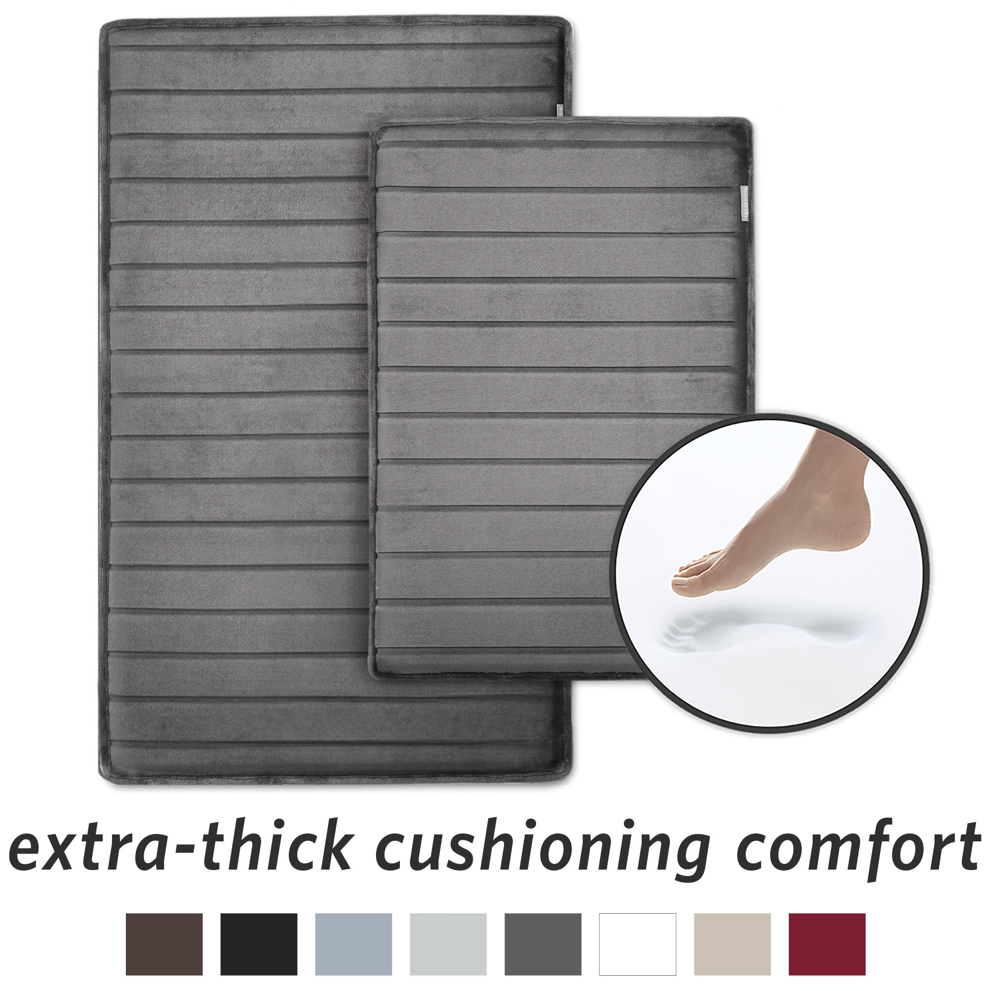 Microdry Modern Infused Memory Foam Bath Mat Set, Dark Gray (2-Piece ...