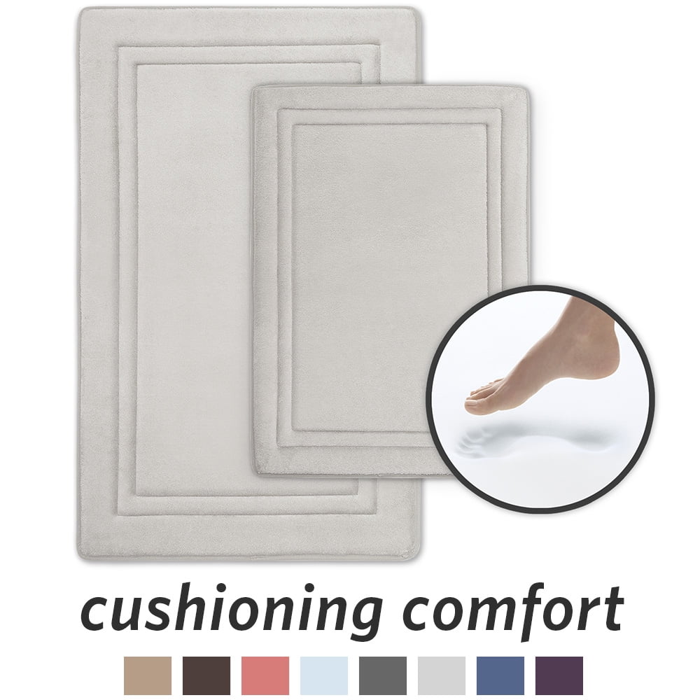Microdry Quick Drying Memory Foam Bath Mat Set, Light Gray (2-Piece ...