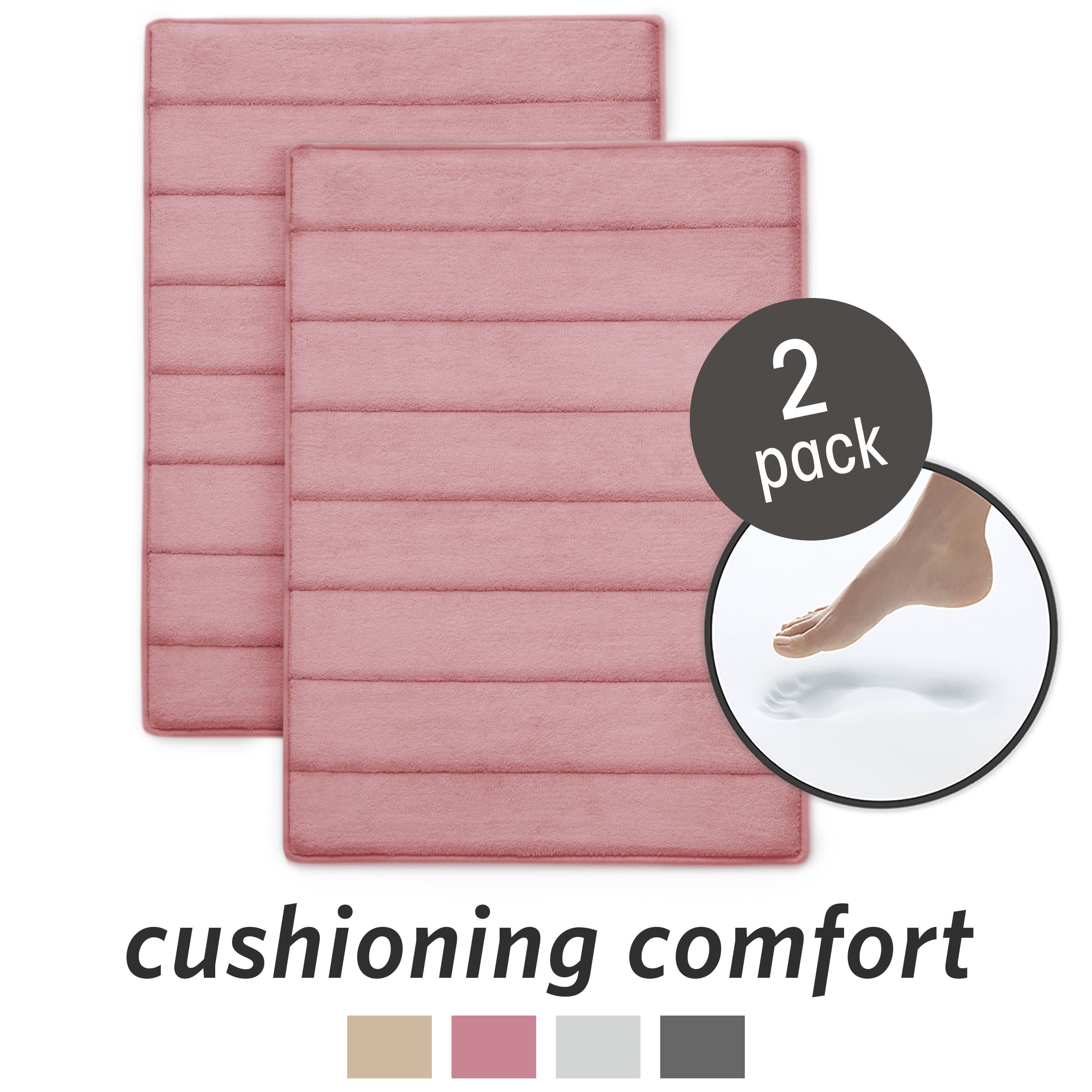 Microdry Quick Drying Memory Foam Bath Mat Set, Pink (2-Piece ...