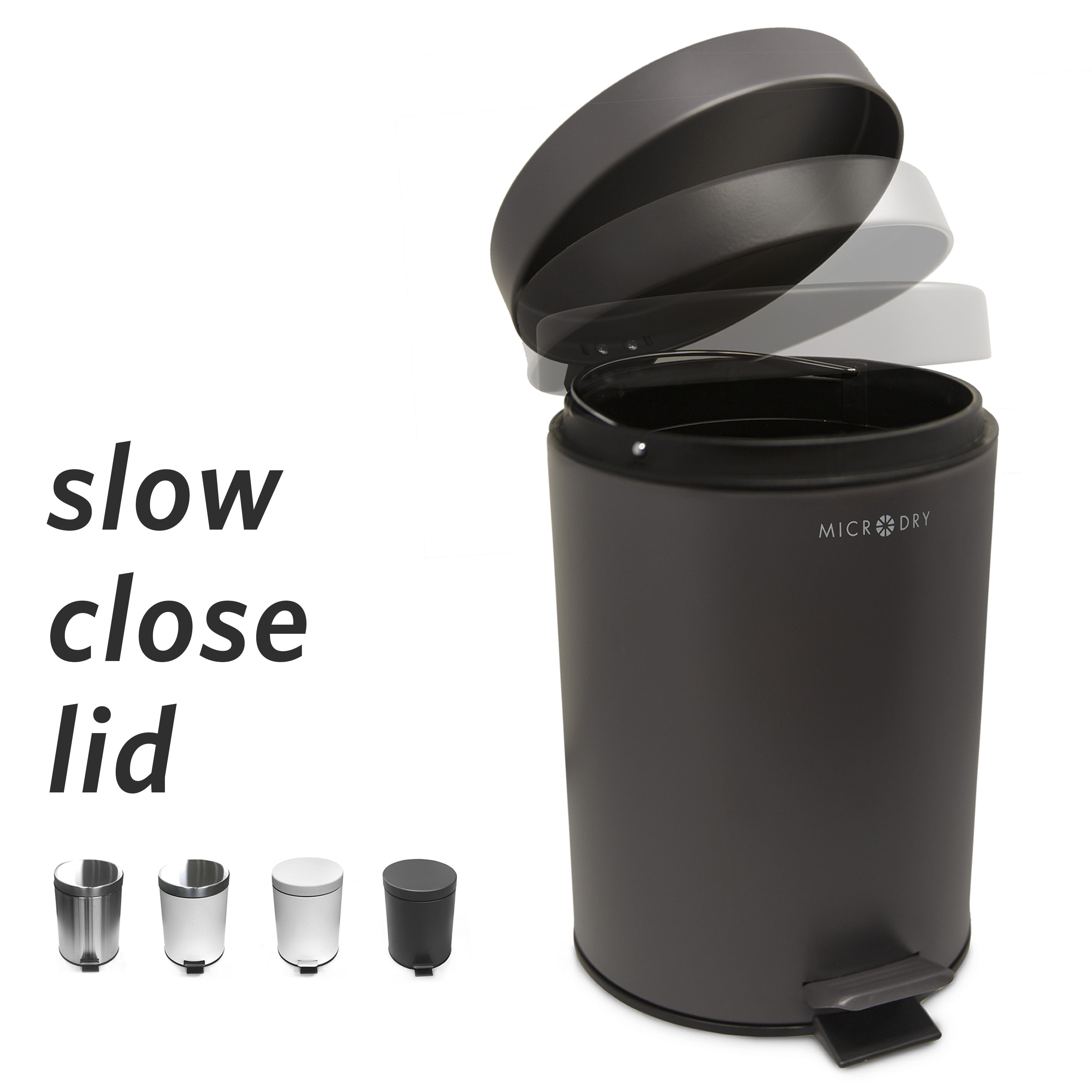 Microdry Round Bathroom Waste Basket Step Trash Can, 1.3 Gallon, Dark ...