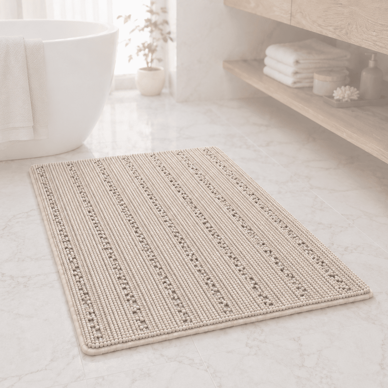 Primebeau, Velvety Microfiber Chenille Bath Rug, 20"x32", Ivory ...