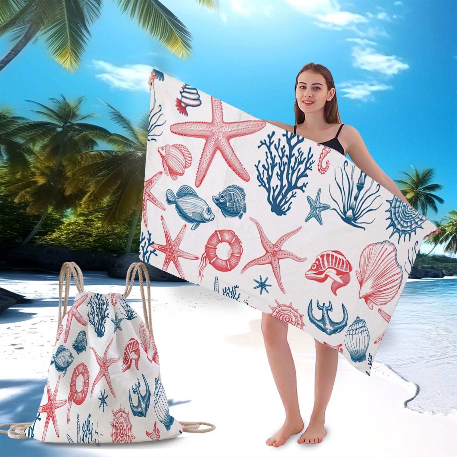 Microfiber Beach Towel Backpack 70x140cm Quick Dry Super Absorbent ...