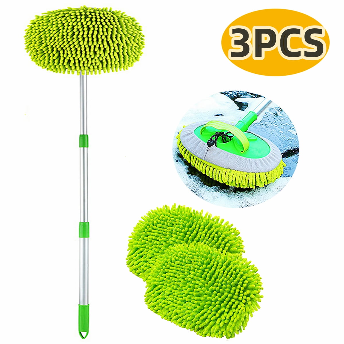 Fuyoula Microfiber Car Wash Brush Mop Kit, Long Handle, Adjustable ...