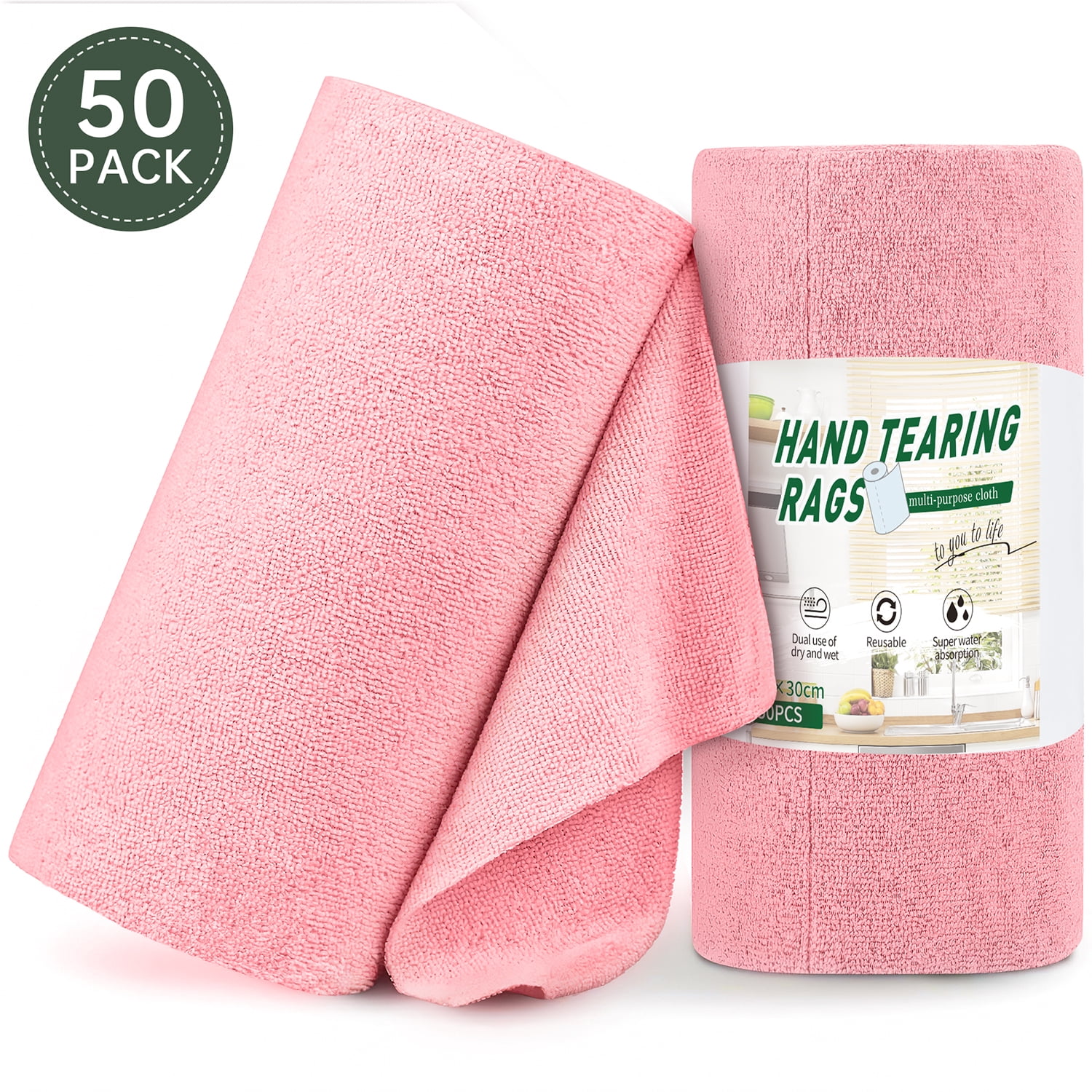 Microfiber Cleaning Cloth Roll, 50 Pack Reusable Tear Away Towels, 11.8 ...