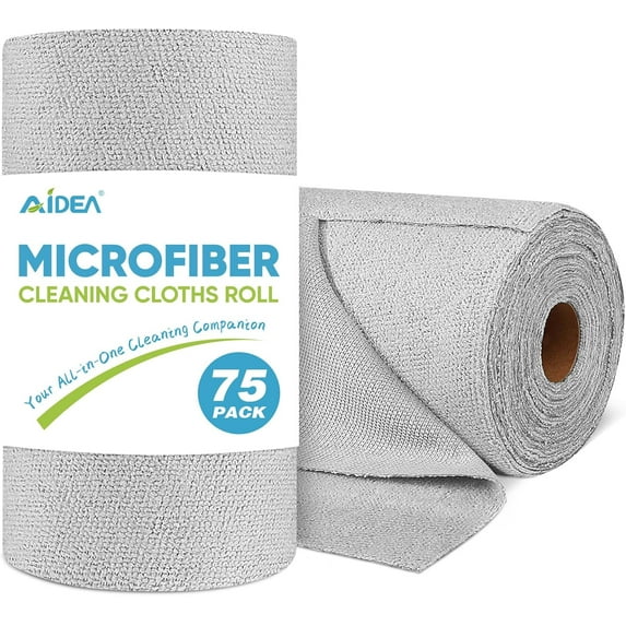 Microfiber Cleaning Cloth Roll, Grey 75PK, Reusable Paper Towels Tear ...