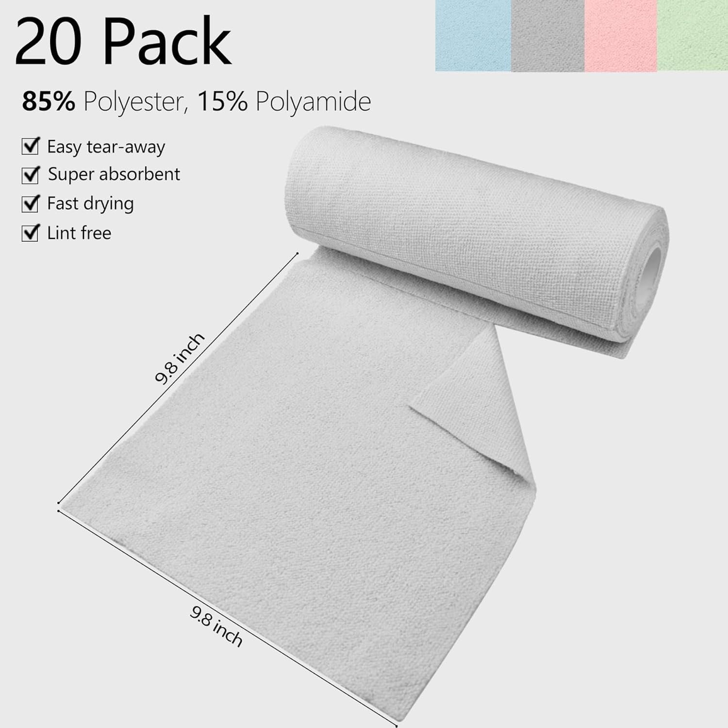 Microfiber Cleaning Cloth Roll - Tear Away Towels, Reusable Washable ...