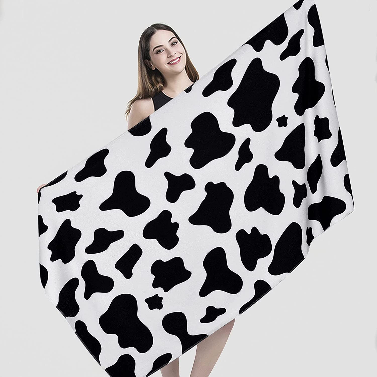 Microfiber Cow Print Beach Towels, Black White Cow Spots Beach Towel ...