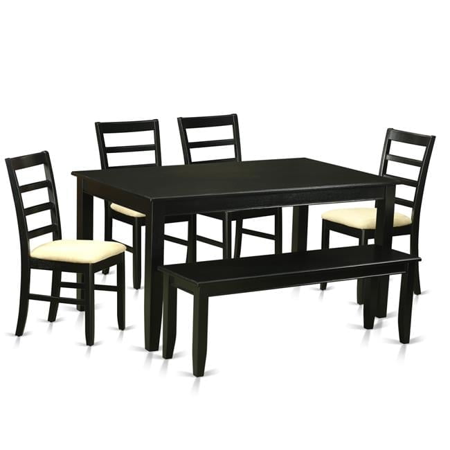 Microfiber Dining Room Set - Table & 4 Chairs & Also a Bench, Black - 6 ...