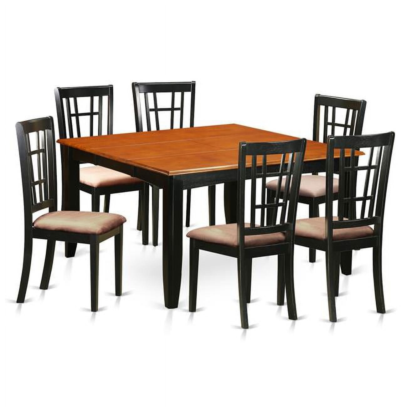 Microfiber Dining Room Set - Table & 6 Wooden Chairs, Black & Cherry ...