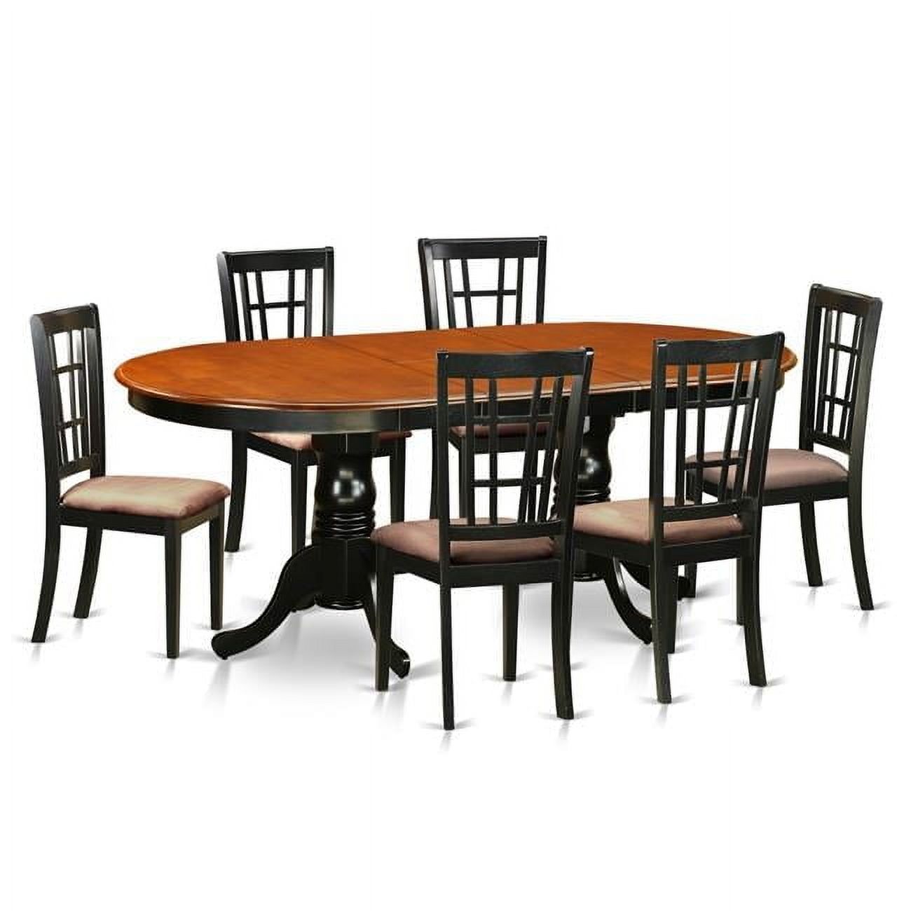 Microfiber Dining Room Set - Table with 6 Solid Chairs, Black & Cherry ...