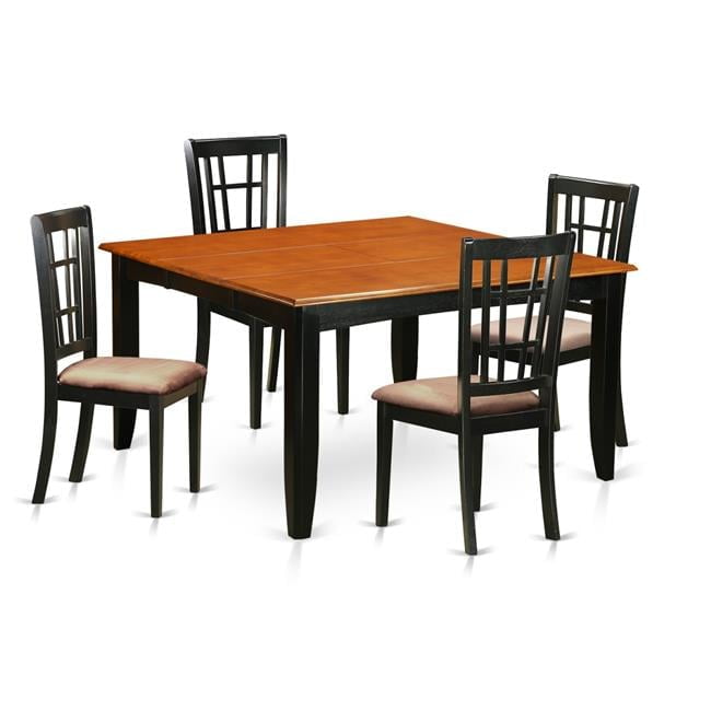 Microfiber Dining Room Table Set - Table & 4 Solid Wood Chairs, Black ...