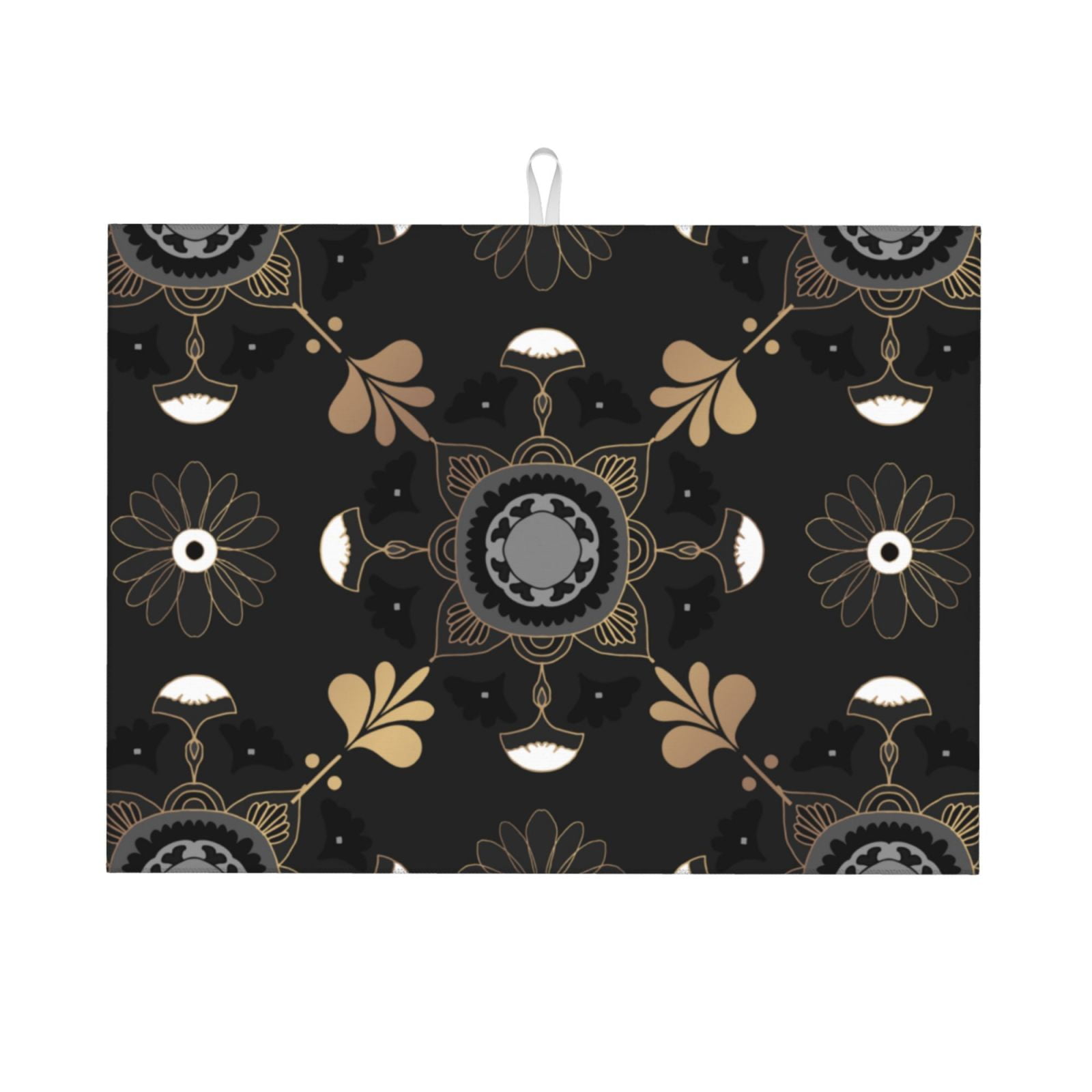 Microfiber Dish Drying Mat, Gold Deco Flower Dish Drying Pad Mats for ...