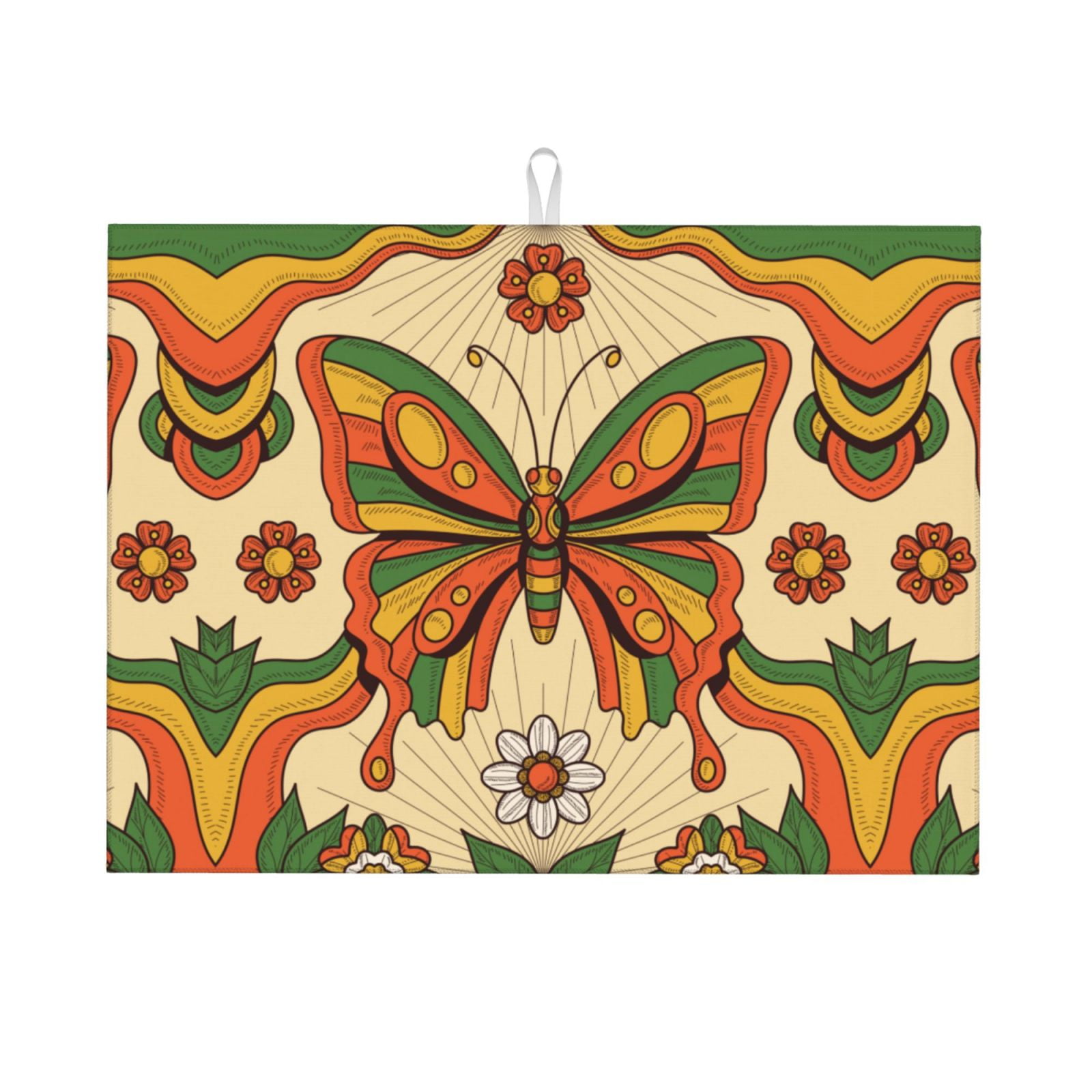 Microfiber Dish Drying Mat, Hand Drawn Butterfly Illustration Dish ...