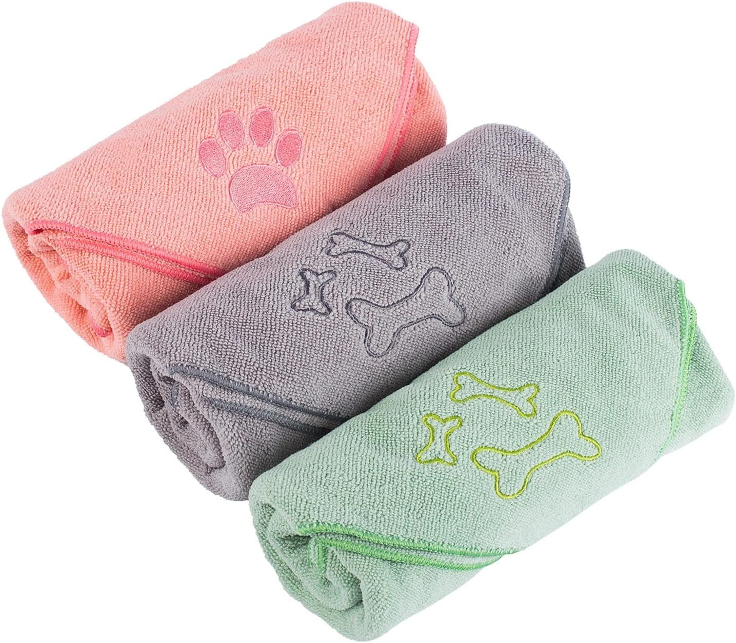 Microfiber Dog Towel, 3 Pack Large Pet Bath Towels 40″ x 20″, Bathing ...