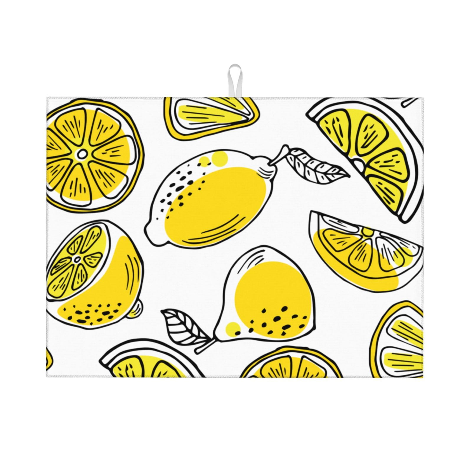 Microfiber Drying Mat, Lemon Decorative Line Illustration Dish Drying ...