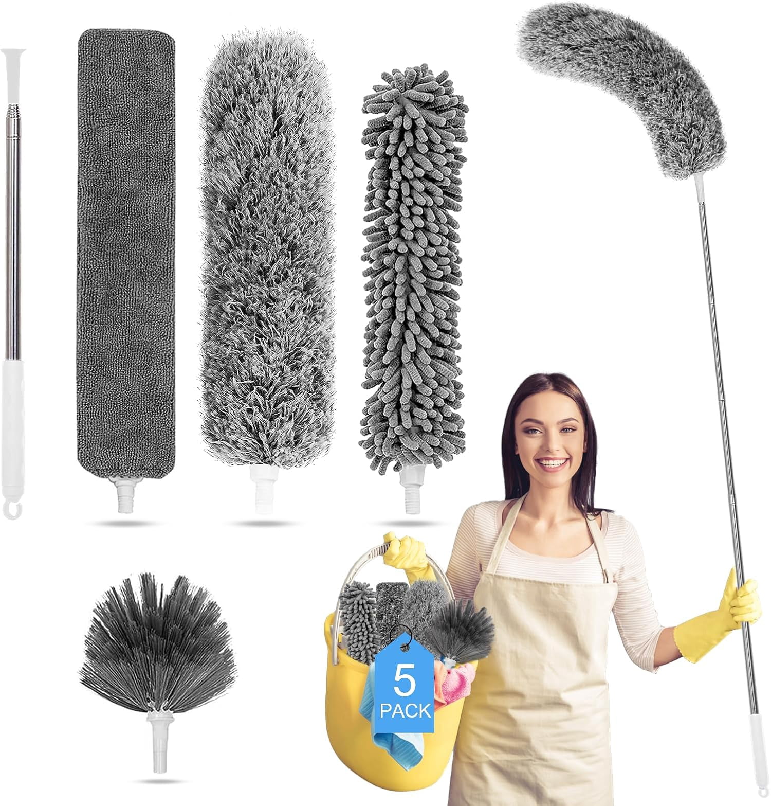 Microfiber Duster 5-in-1 Kit, Dusters for Cleaning, Duster with ...