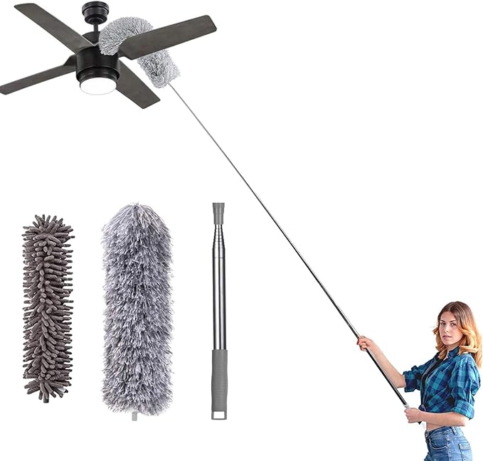 Microfiber Duster for Cleaning, 100" Extension Pole Telescoping Duster ...