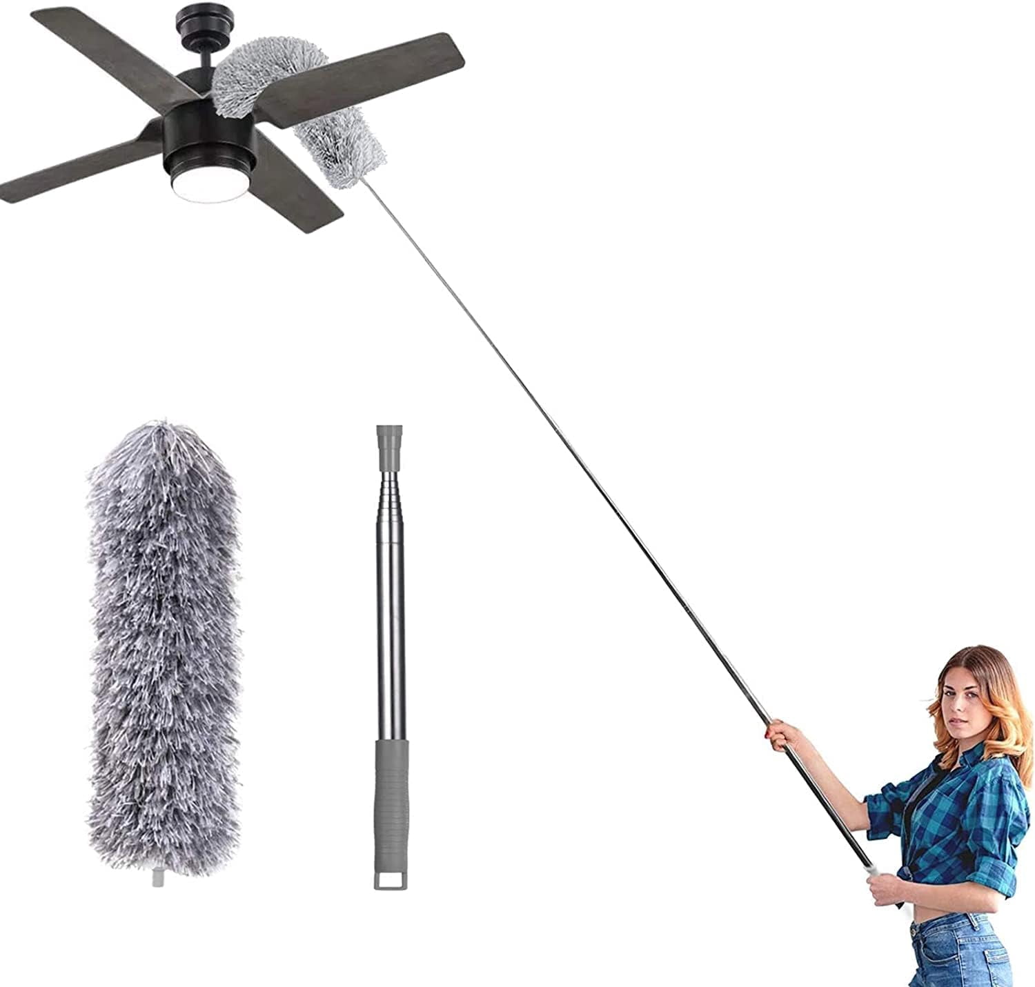 Microfiber Duster with Extendable Pole 30 to 100 cm Bendable Head for ...