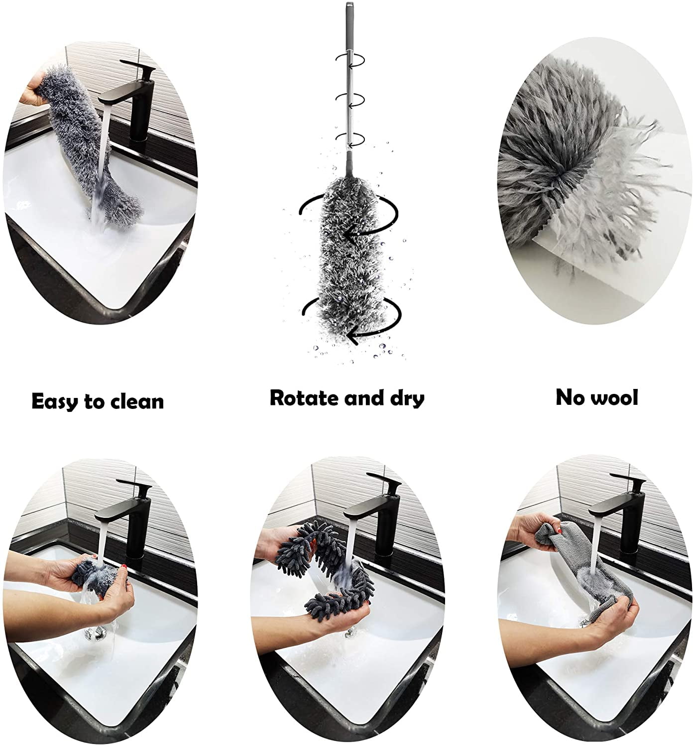 Microfiber Duster with Extension Pole (30-100 inches) Set, 3 Cleaning ...