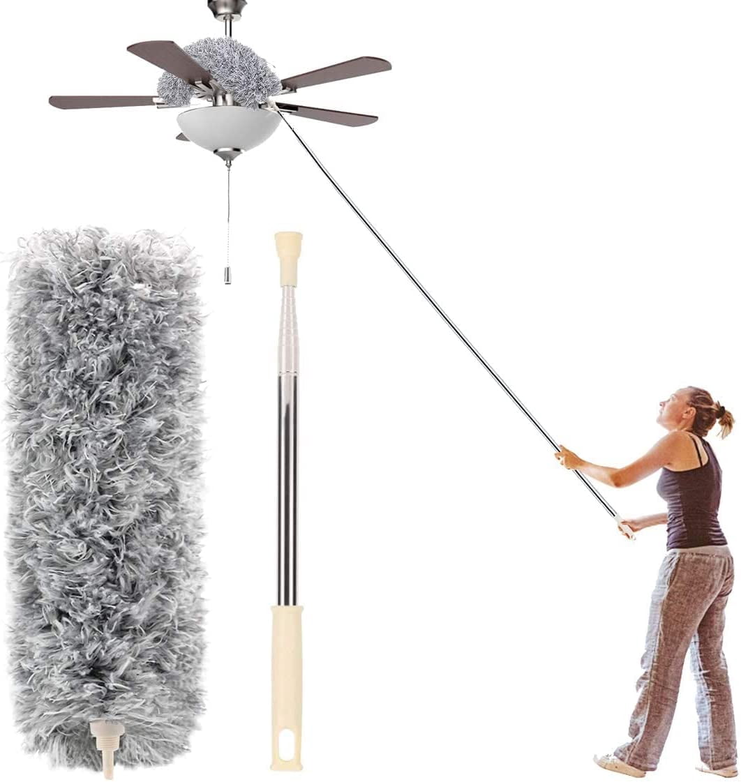 Microfiber Duster with Extension Pole(Stainless Steel), with Bendable ...