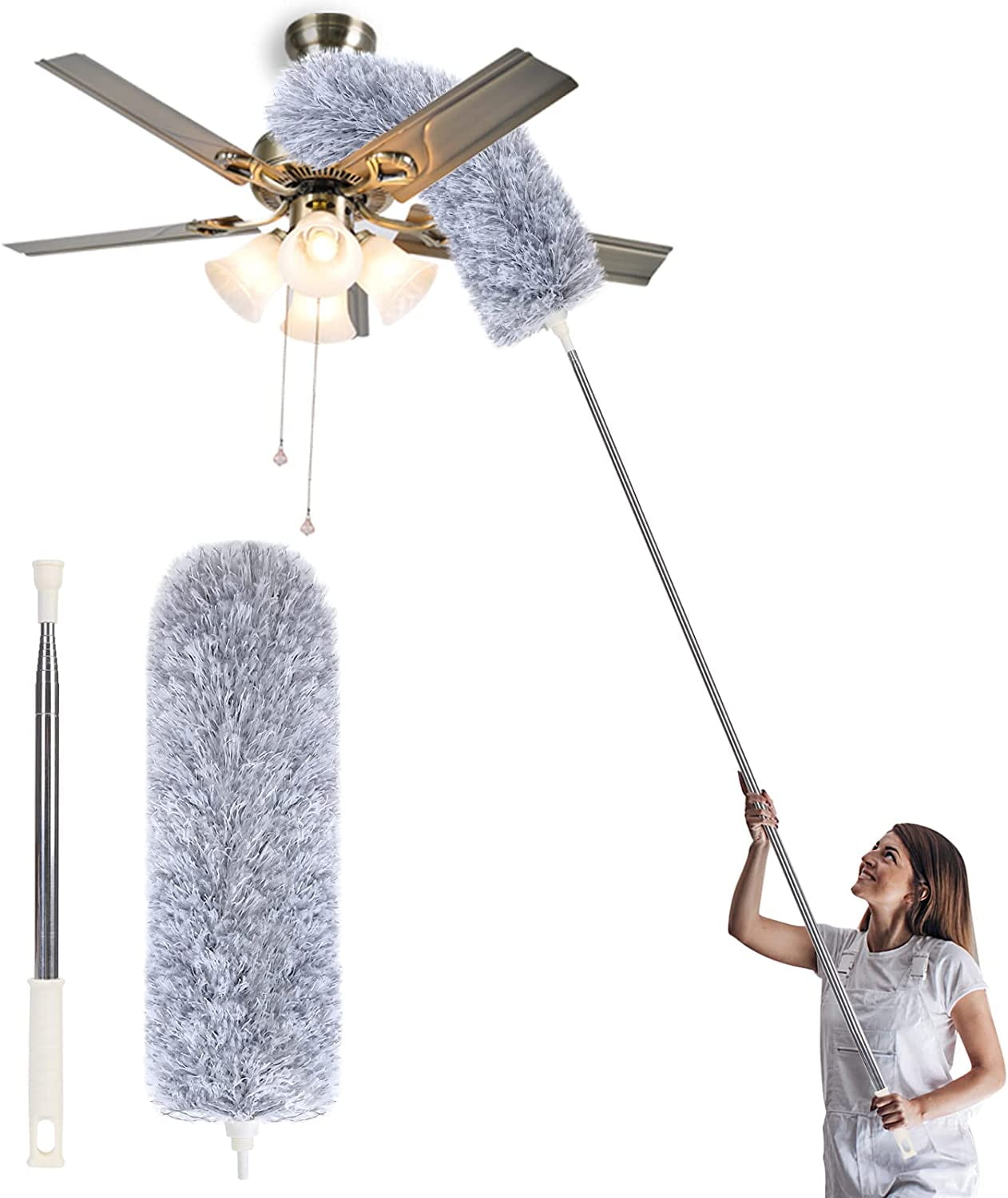 Microfiber Duster with Extension Pole,Washable Bendable Head Ceiling ...