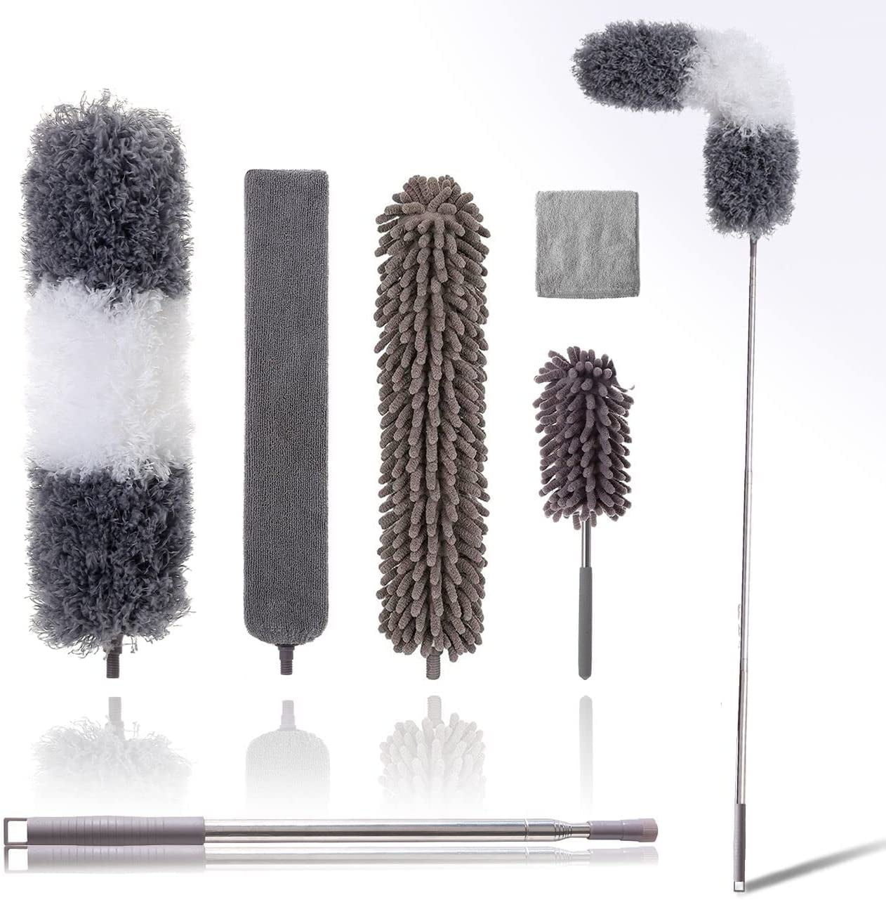Microfiber Duster Kit for High Ceiling (6pcs), Extendable Dusters for ...