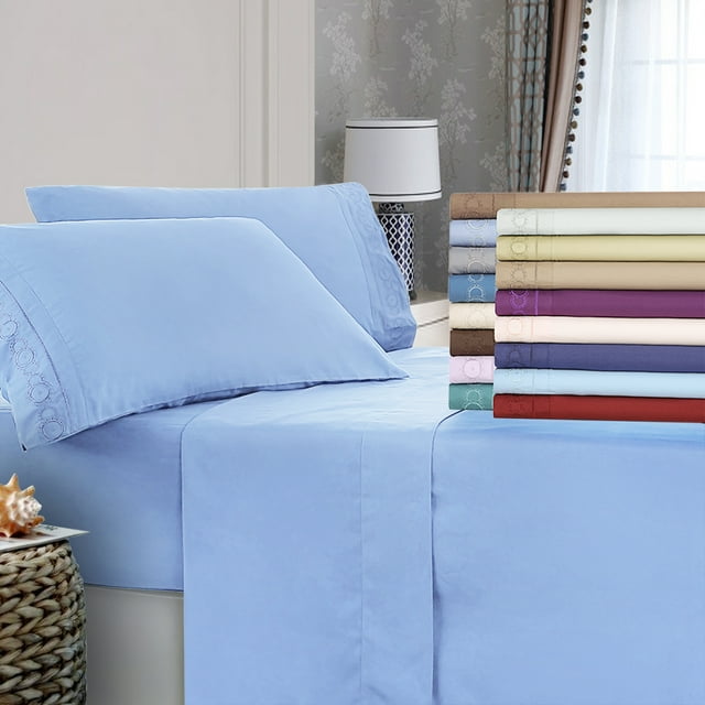 Microfiber Embroidery Bed Sheet Set with Pillowcase (3 or 4-Piece ...