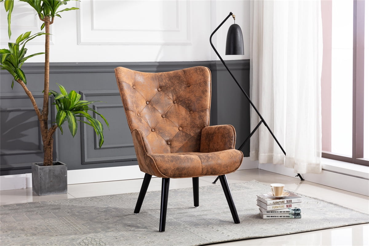 Microfiber Fabric Accent Chair, Modern Comfy Chair with High Back ...