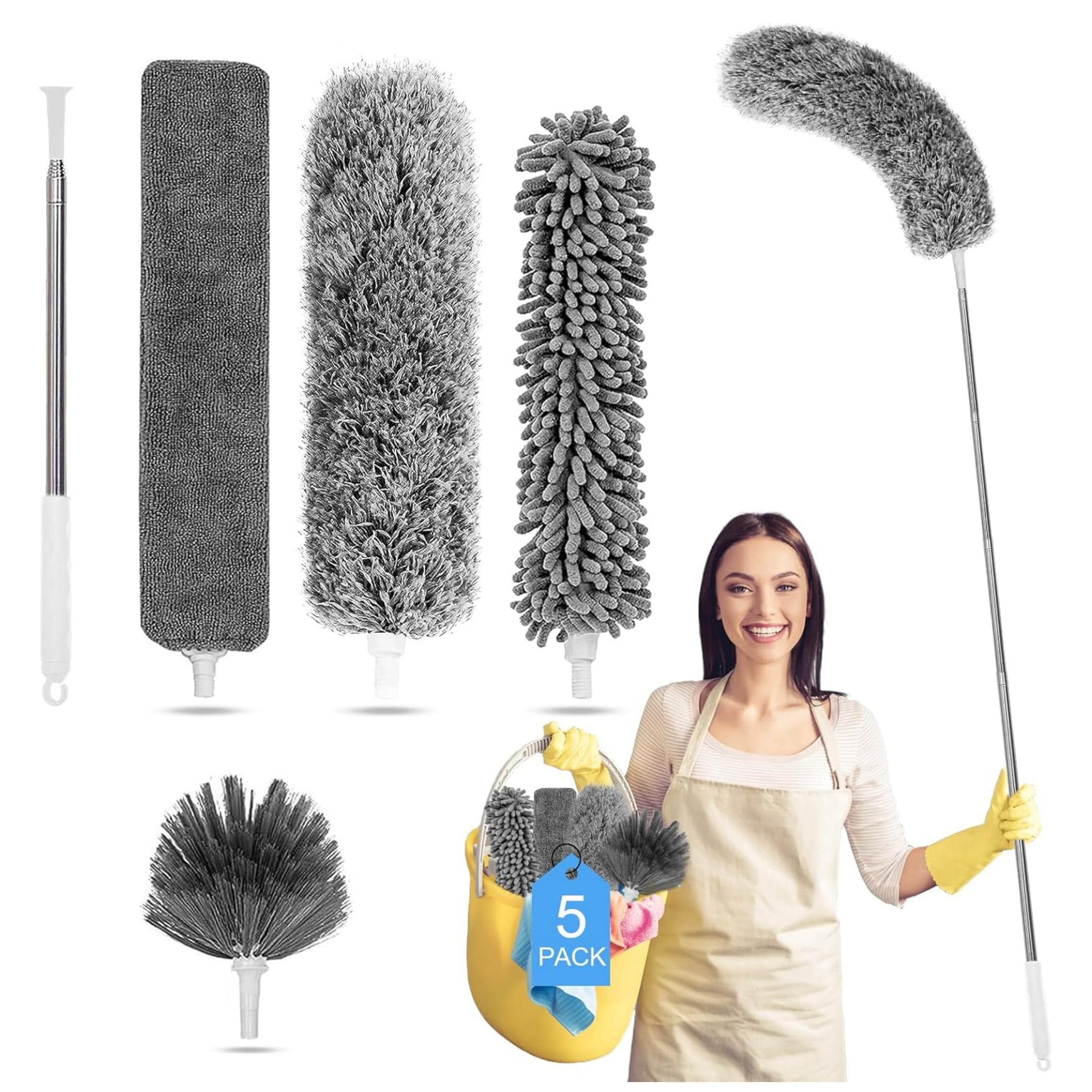 Tiumso 5-Piece Microfiber Duster Kit with Extendable Pole, Cobweb ...