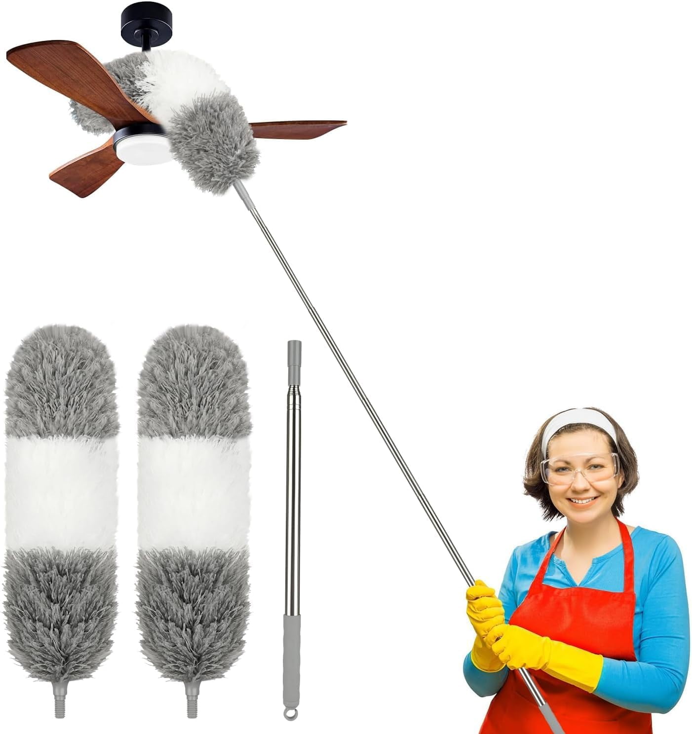 Microfiber Feather Dusters for Cleaning, Duster with 100 inch Extension ...