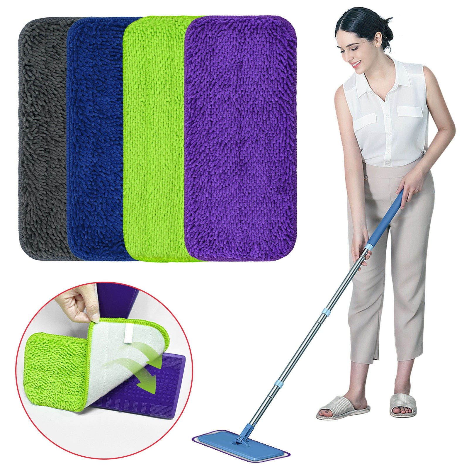 Microfiber Flat Mop Replacement Pads | Washable Reusable Wet Dry Cleaning Head | Fits Most ...