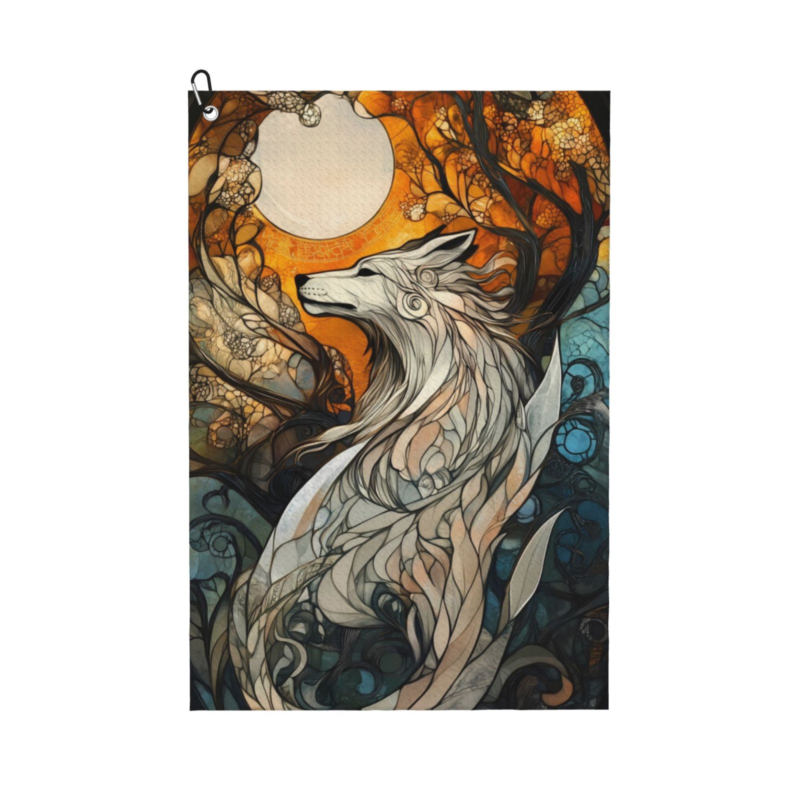 Microfiber Golf Towel, Stained Glass Wolf Moon Golf Towels for Golf ...