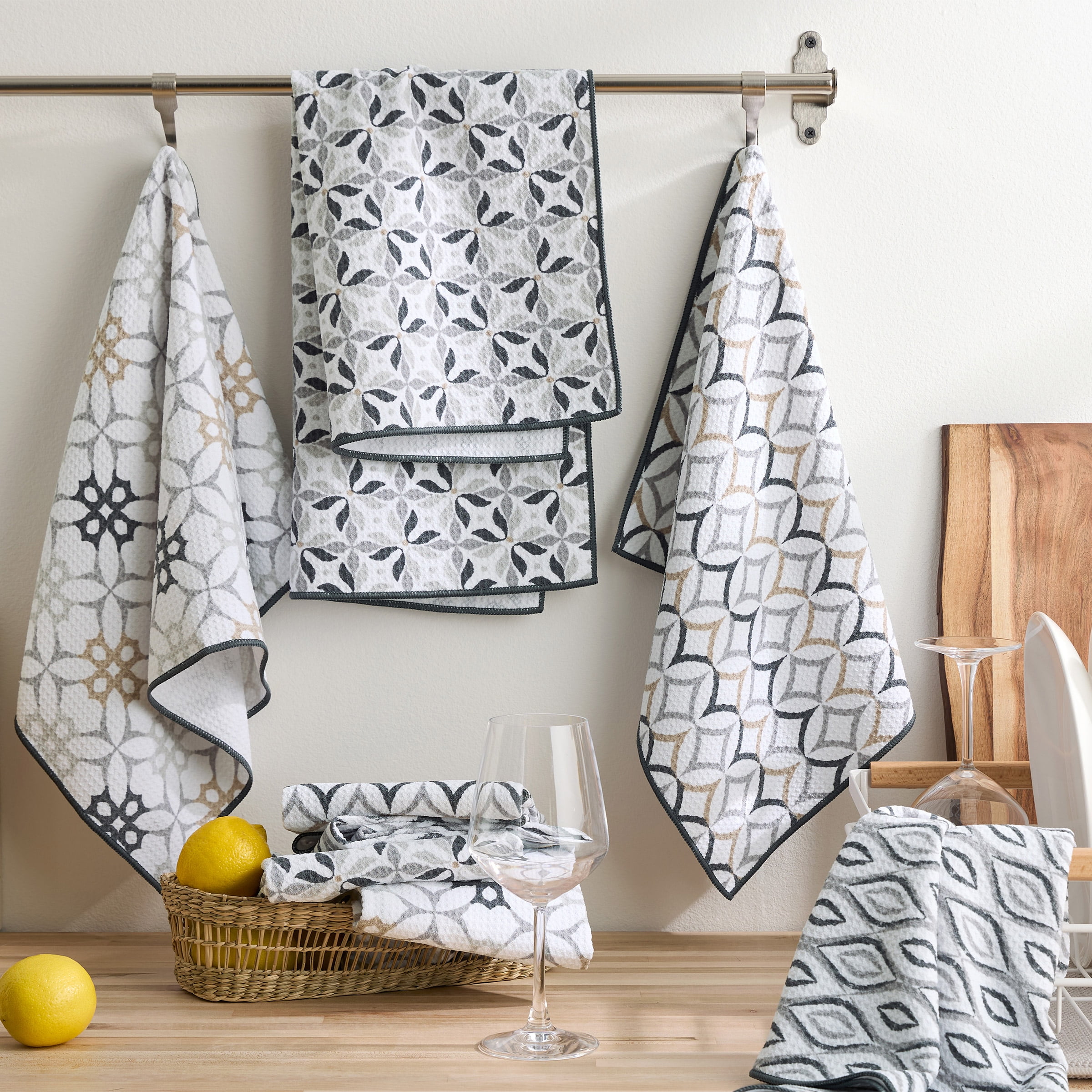 Microfiber Kitchen Dish Towel Set, Quick-Dry & Absorbent Waffle Weave ...