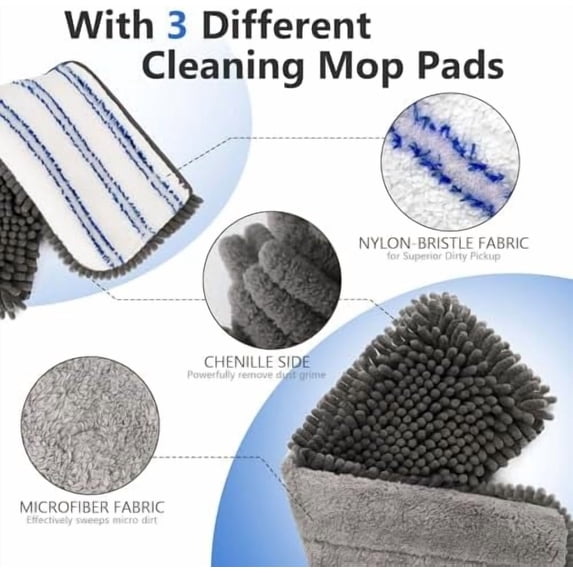 Microfiber Mops for Floor Cleaning,Dust Mop with 4 Reusable Pads,Flat ...