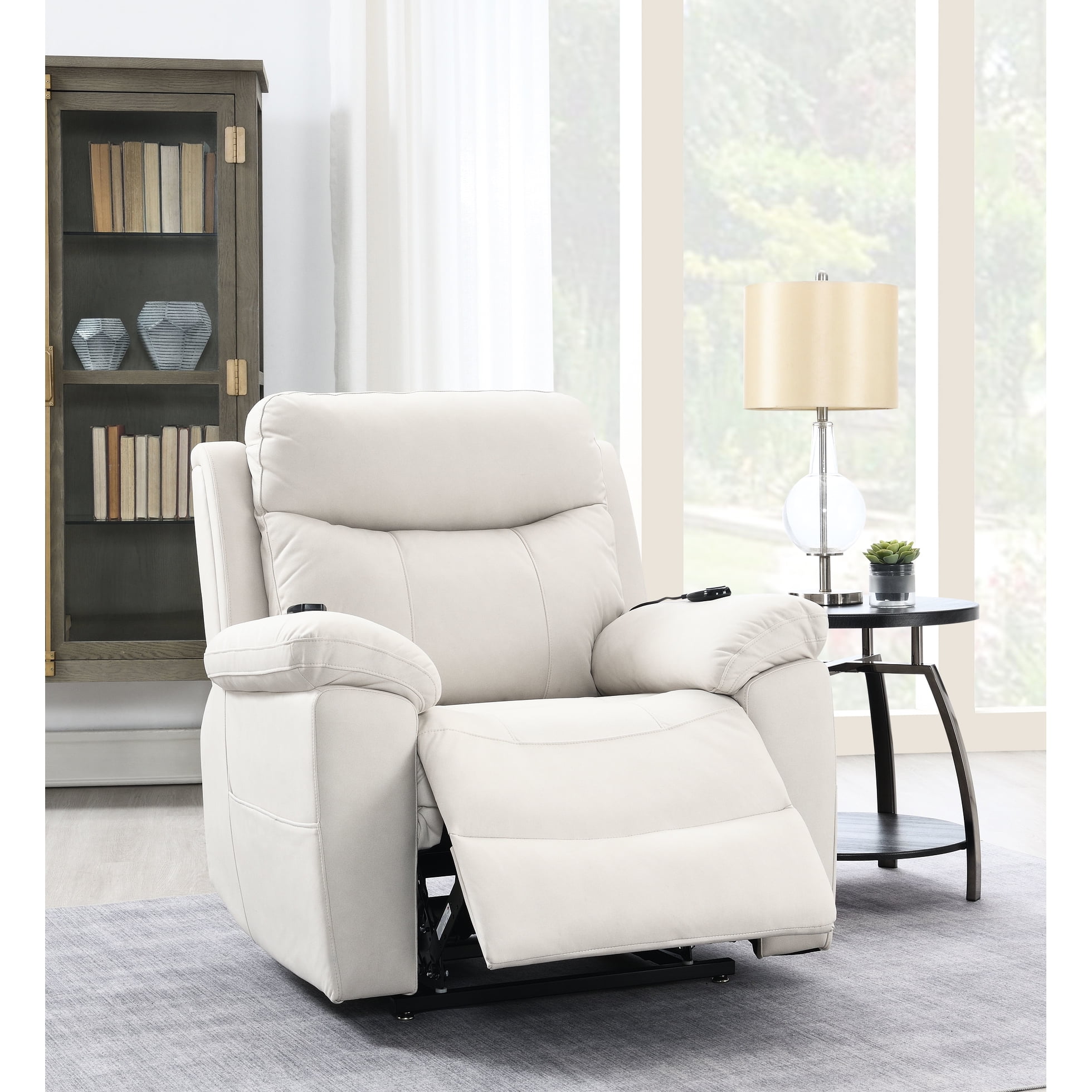 Microfiber Recliner With Heating, Lift And Massage In Beige - Luxury ...