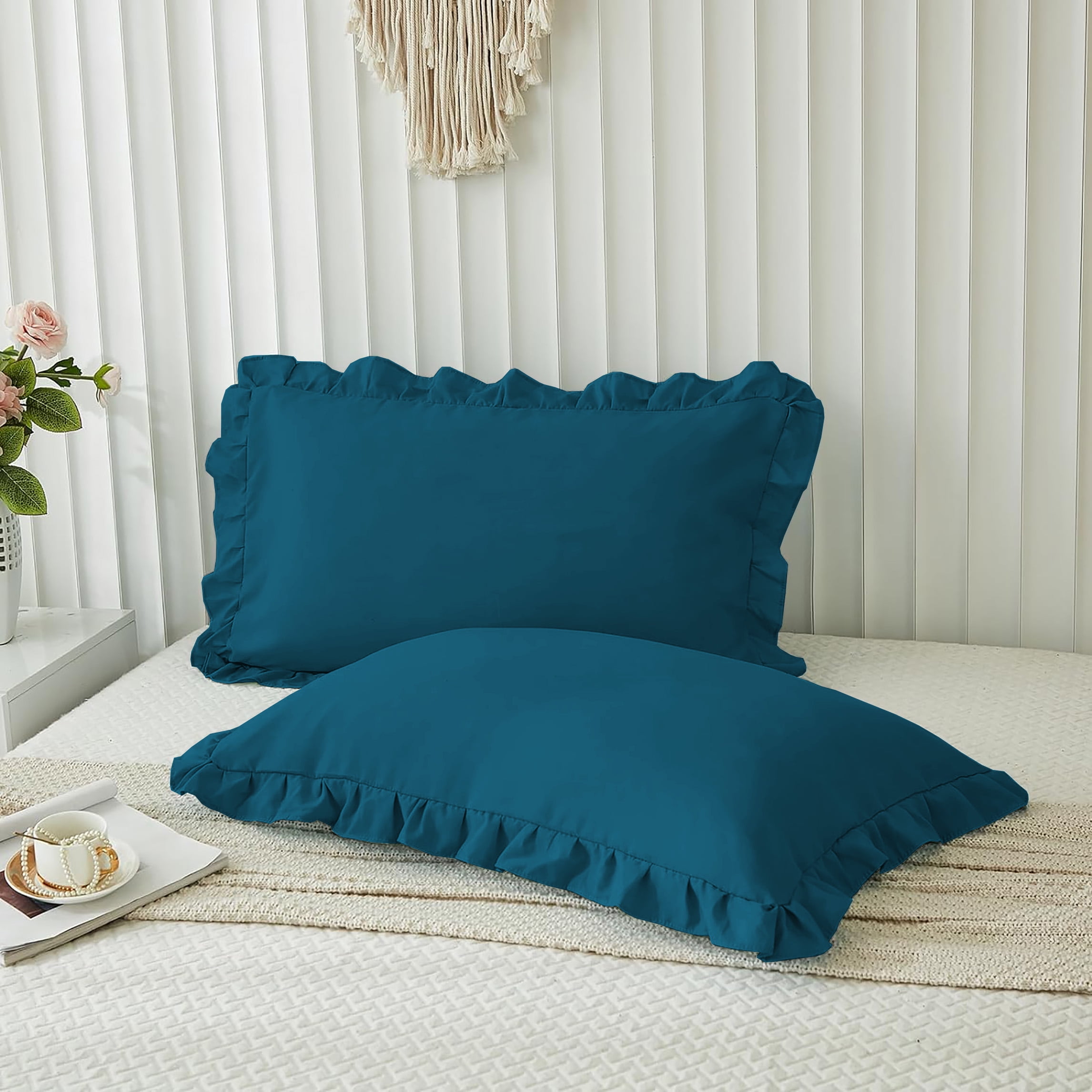 Grace Linen Ruffle Pillow Shams Standard Size Set of 2, 20X26 ...