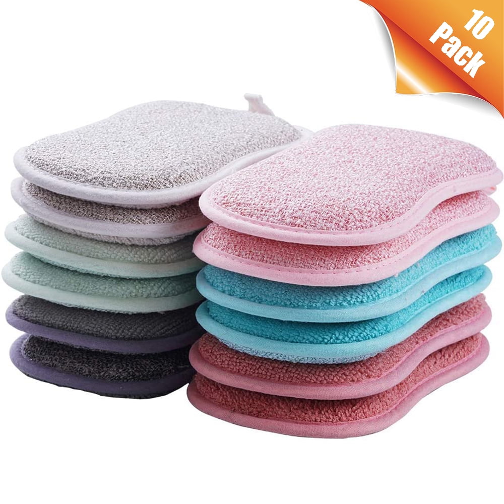 KUNGUGU Microfiber Scrub Sponges, Non-Scratch, Reusable, 6.4x4.1x0.8 ...