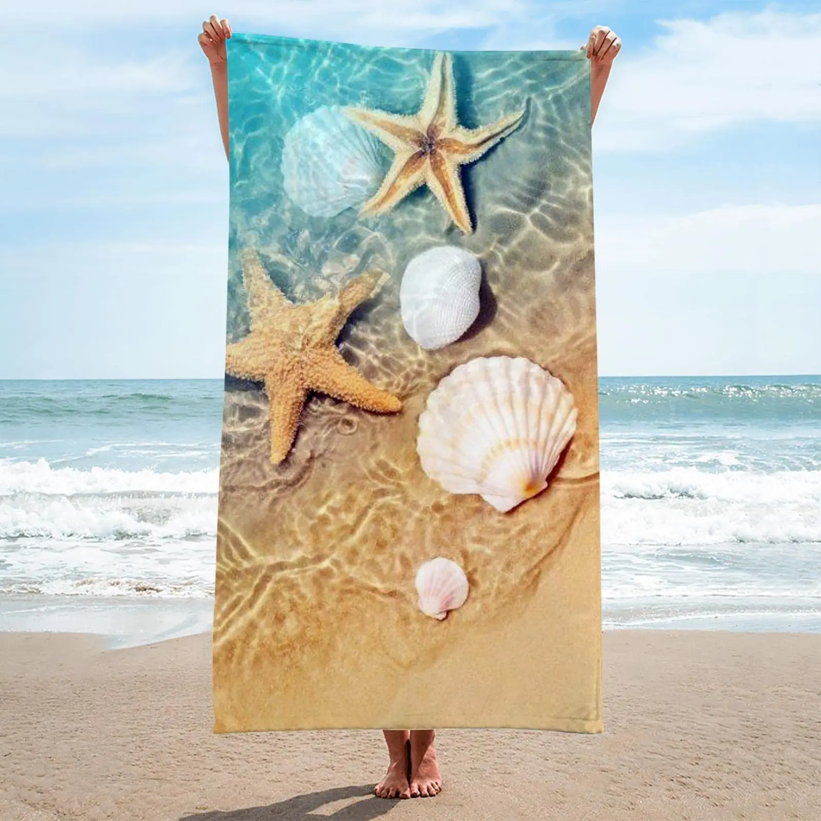 Microfiber Sea Life Beach Towel Sand Free Seashell Beach Towels Water ...