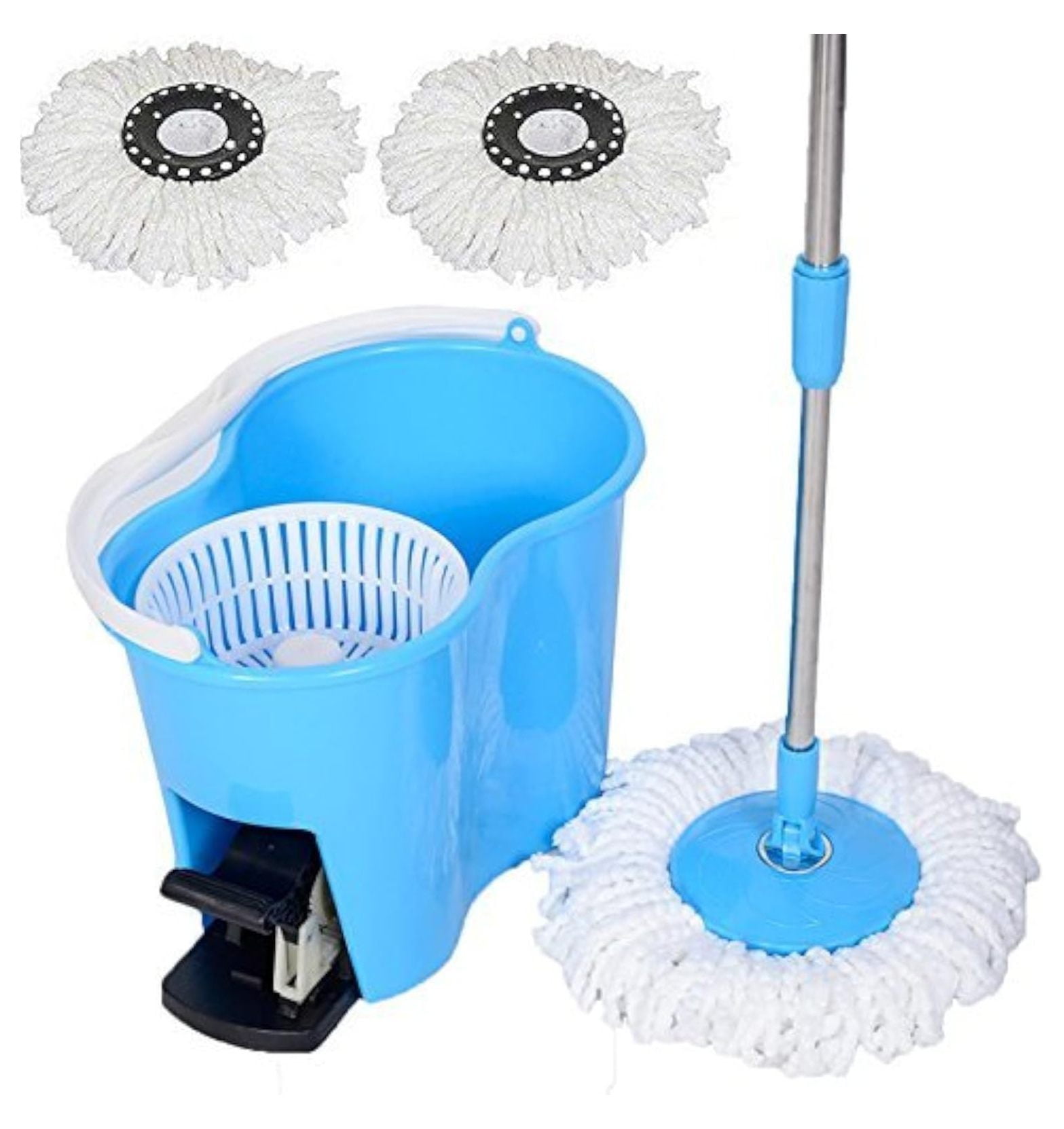 Microfiber Spin Mop Easy Floor Mop w/Bucket w/Pedal & 2 Heads Blue ...