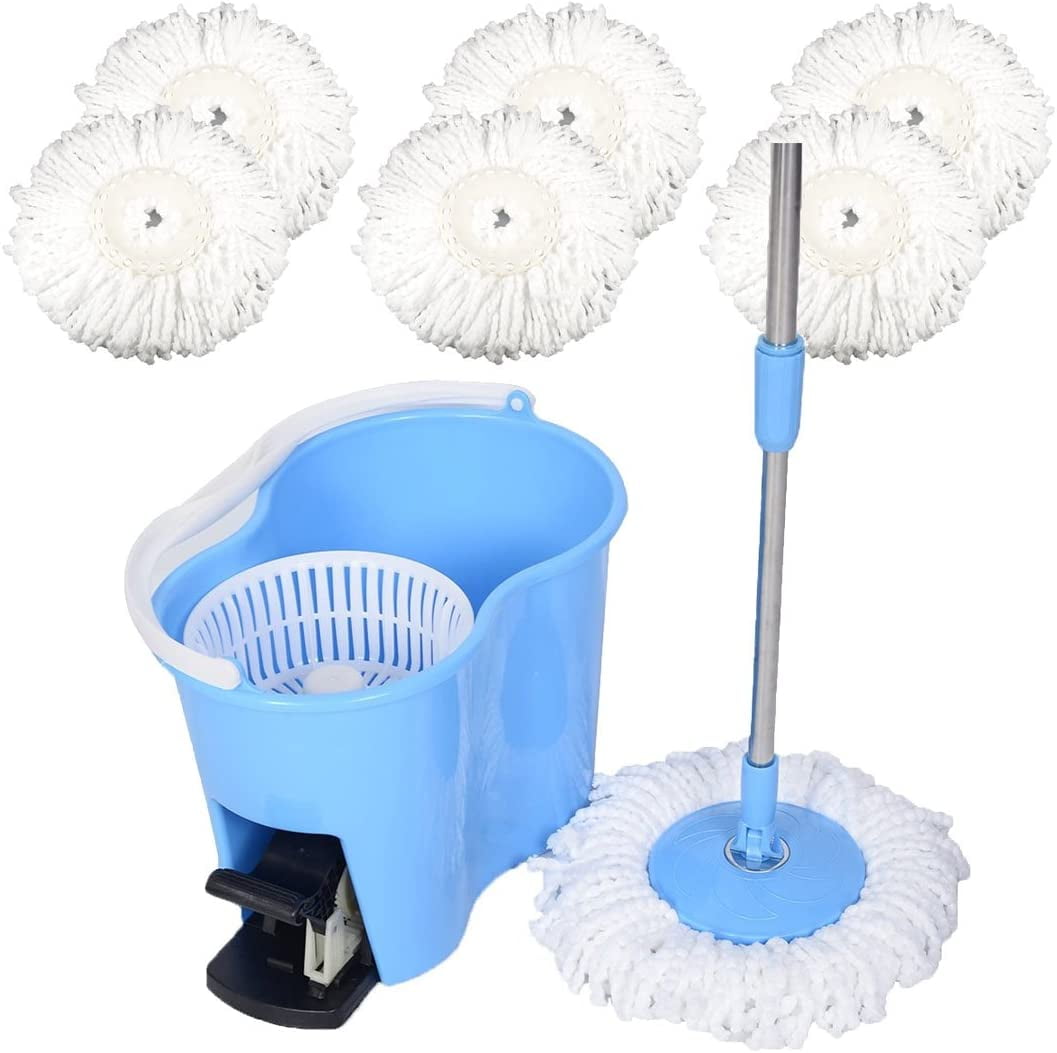Microfiber Spin Mop Easy Floor Mop with Bucket and 6 Mop Heads - 360 ...