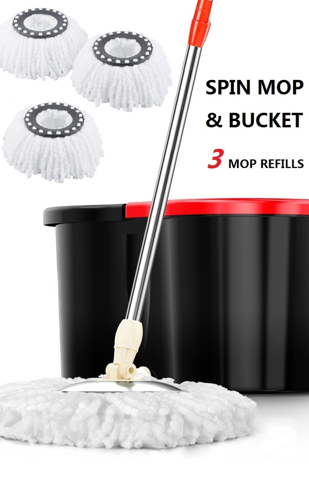Microfiber Spin Mop, Hand-free Mop and Bucket with Wringer Set, Floor ...